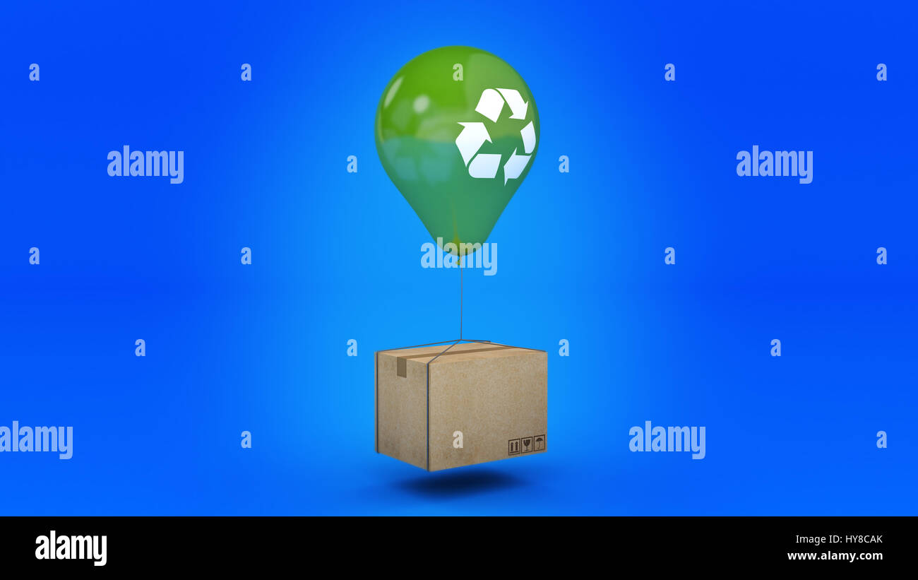 Recycle sign On a Green Glossy Balloon and cardboard Stock Photo - Alamy