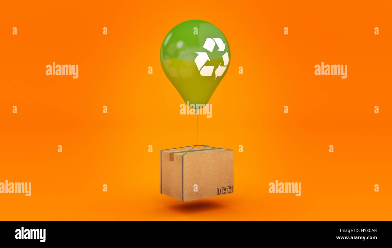 Recycle sign On a Green Glossy Balloon and cardboard Stock Photo - Alamy