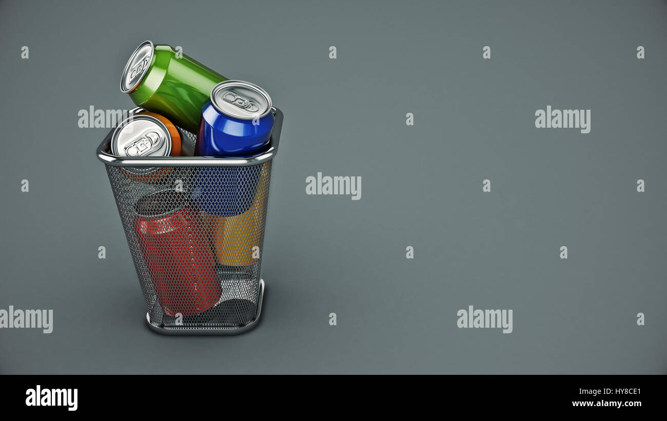 Recycling concept: drink cans in the trash bin. 3d rendering Stock ...