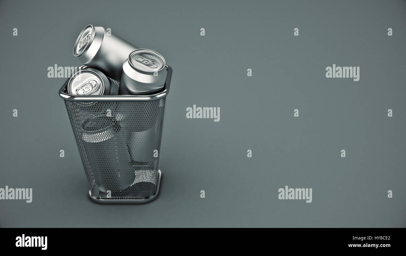 Recycling concept: drink cans in the trash bin. 3d rendering Stock ...