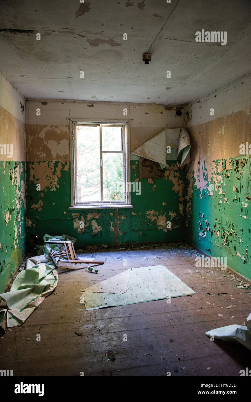 interior of an old abandoned soviet hospital in military town of ...