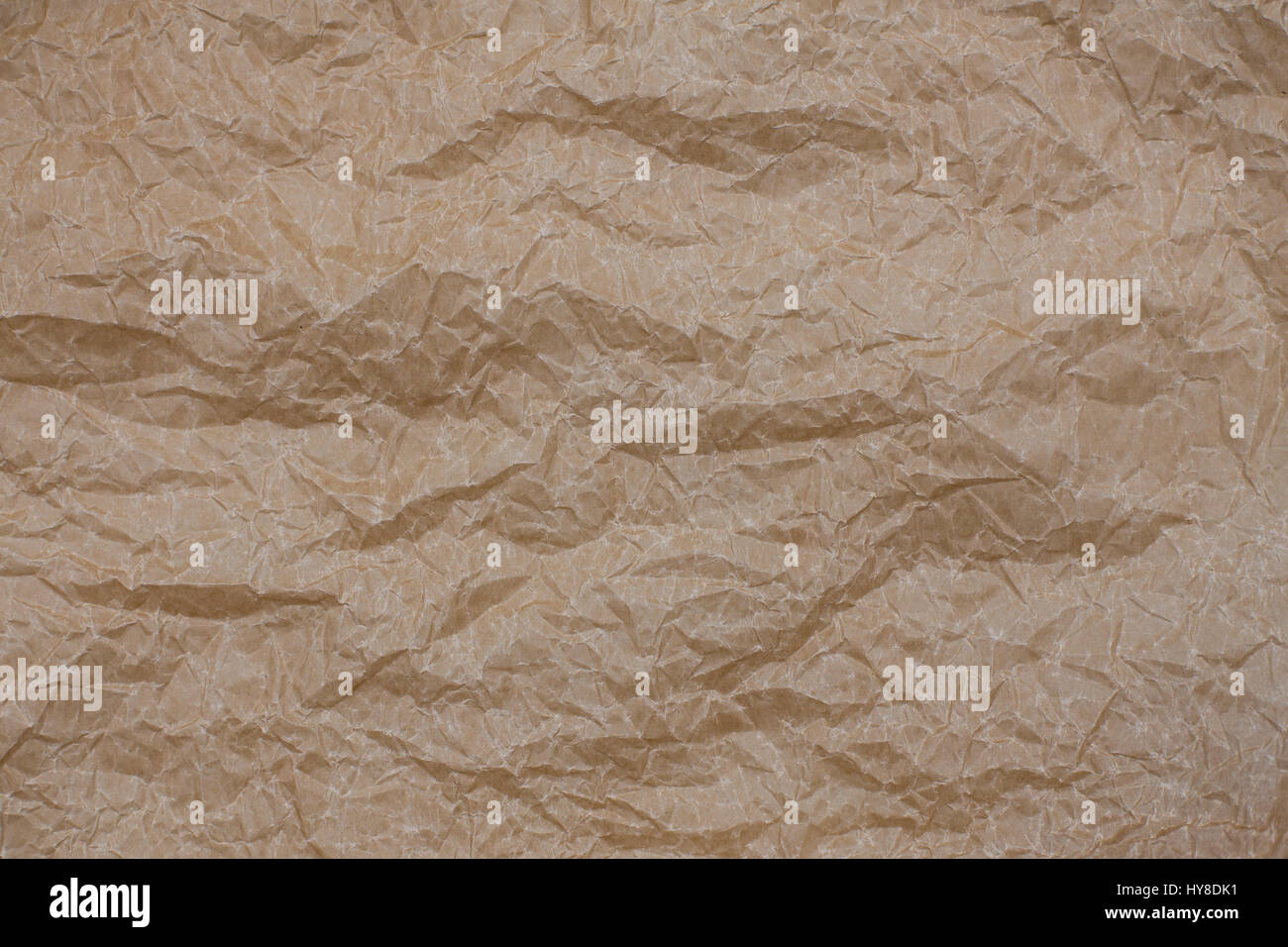 Wrinkled kraft paper. Top view brown crumpled paper background texture ...