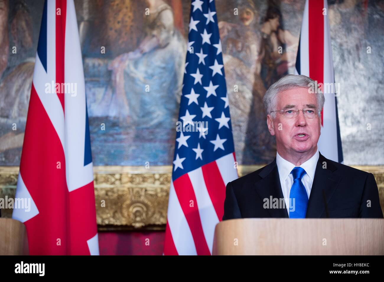 British Defence Minister Sir Michael Fallon during a joint press ...