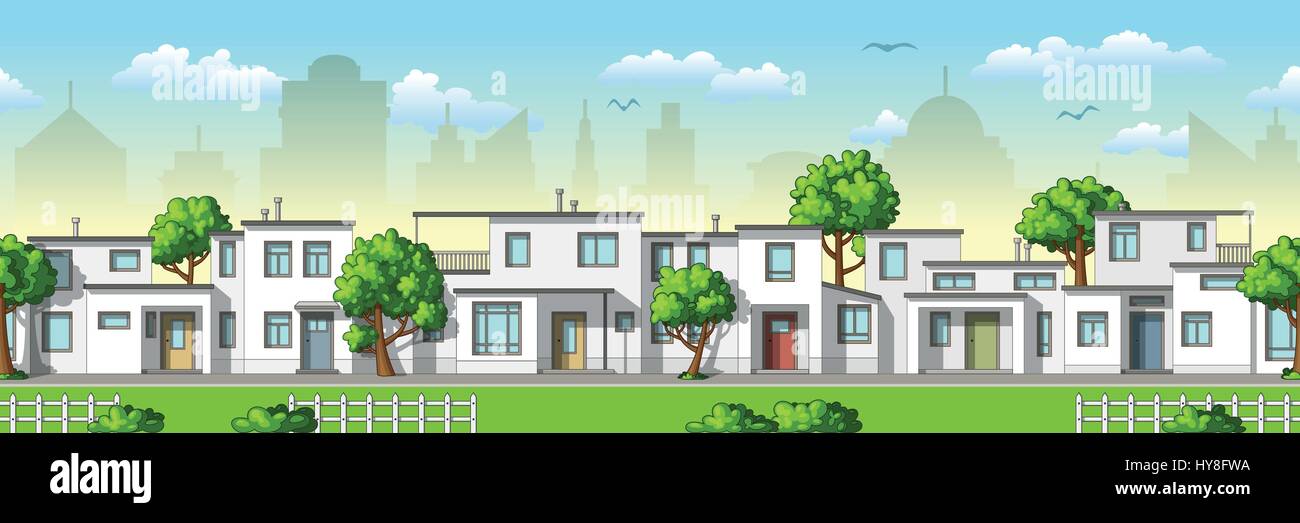 Seamless cityscape cartoon background with trees Stock Vector Image ...