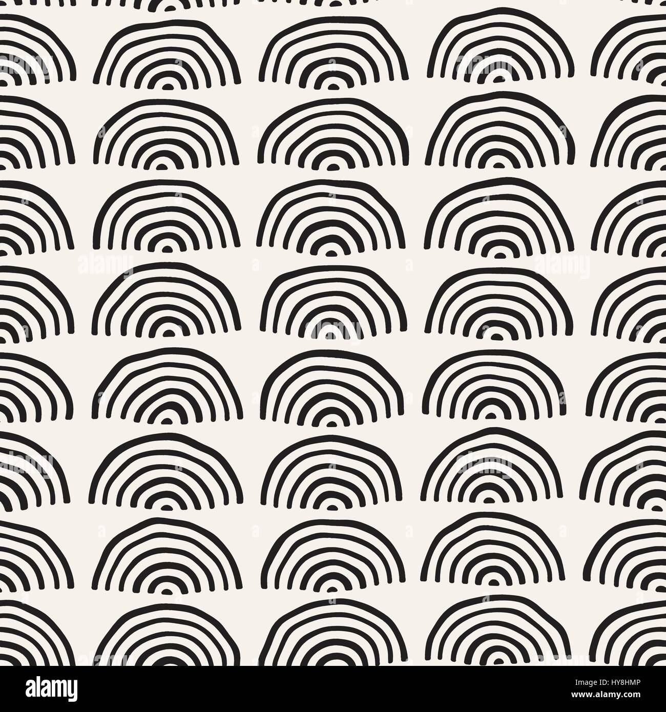Monochrome minimalistic seamless pattern with arcs. Simple hand drawn ...