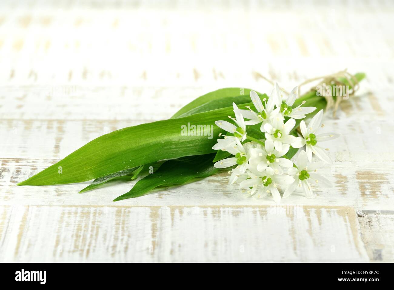 bunch of fresh ramson on wooden background Stock Photo - Alamy