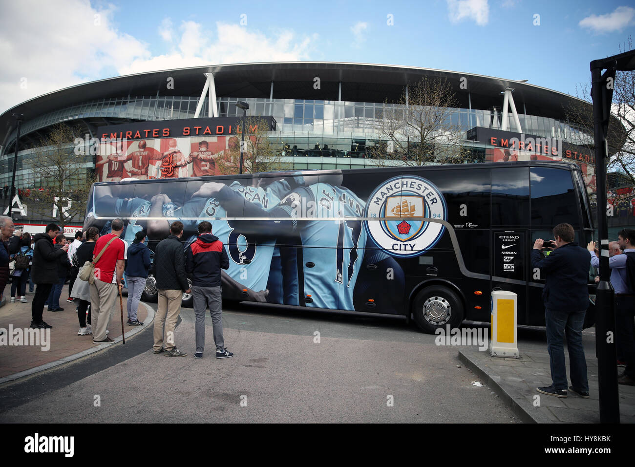 The Manchester City teams bus arrives for the Premier League match at ...