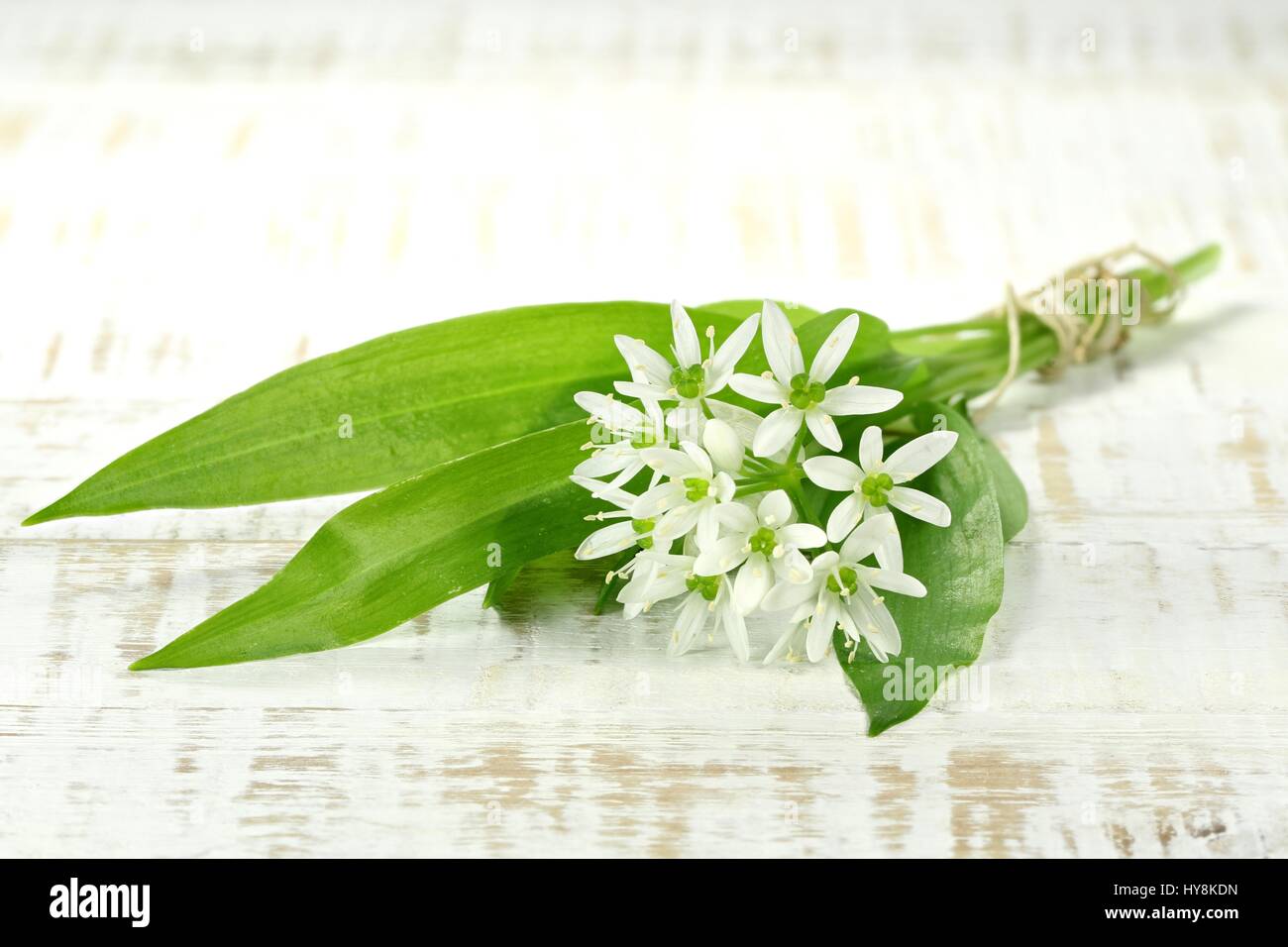 bunch of fresh ramson on wooden background Stock Photo - Alamy