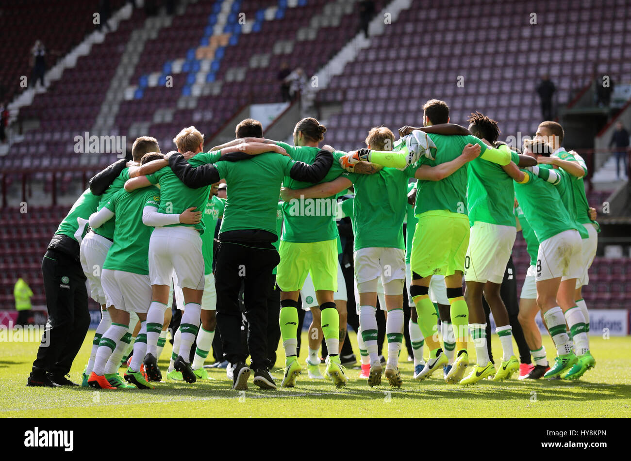 Celtic players celebrate winning the league after the Ladbrokes ...