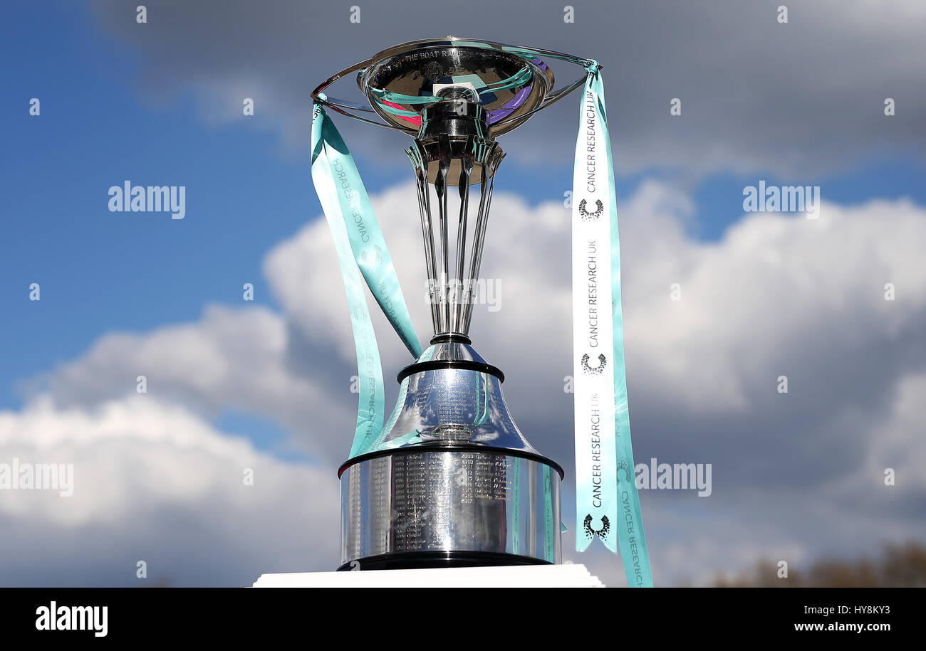 A general view of the Boat Race trophy prior to the Women's Boat Race ...