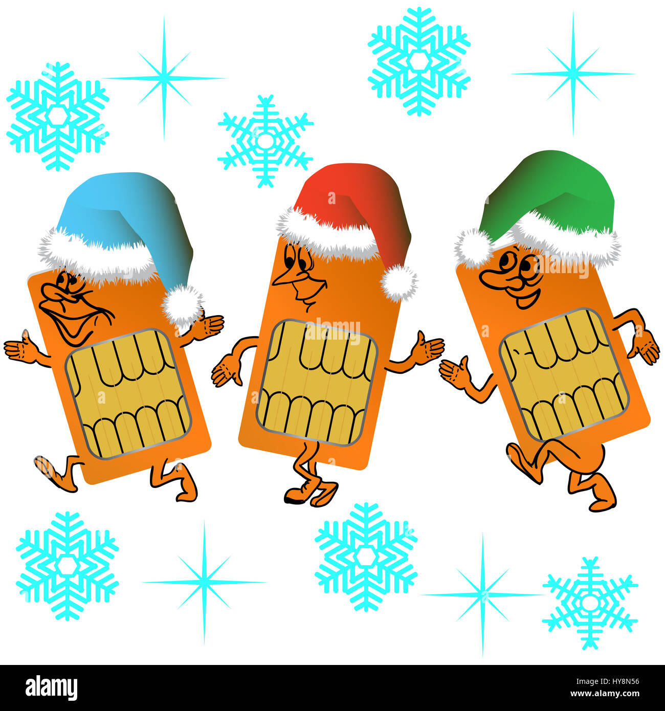 Three SIM cards go in santa outfit Stock Photo - Alamy