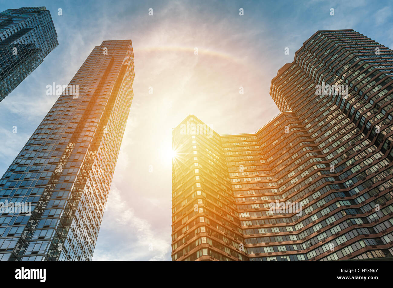 New York City skyline with urban skyscrapers at sunset Stock Photo - Alamy
