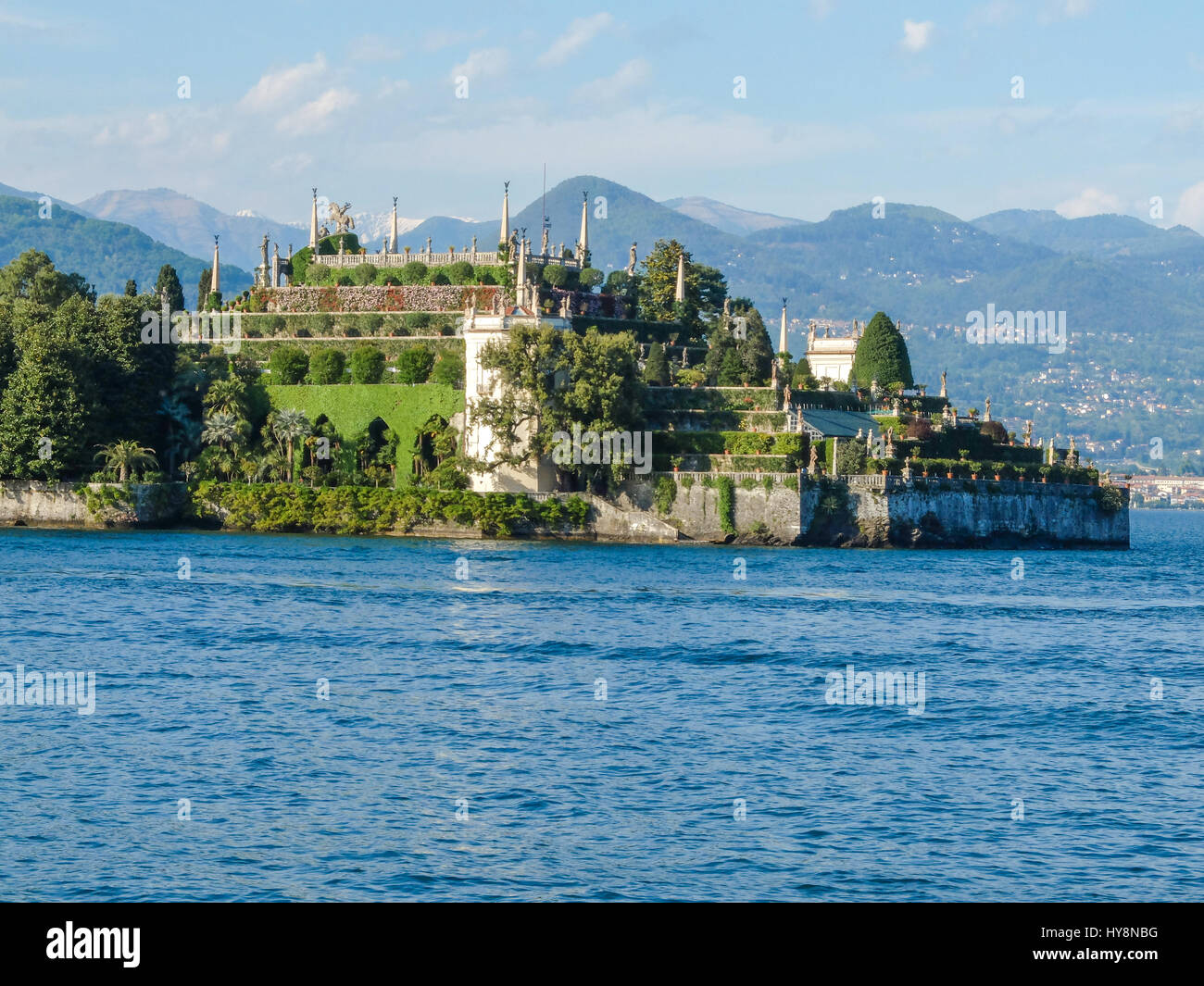 Complex gardens of a villa of isola Bella, major island of Maggiore ...