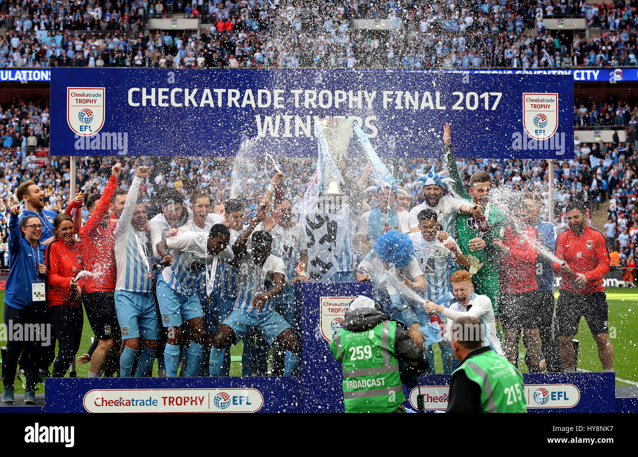 Coventry City players celebrate after winning the Checkatrade Trophy ...