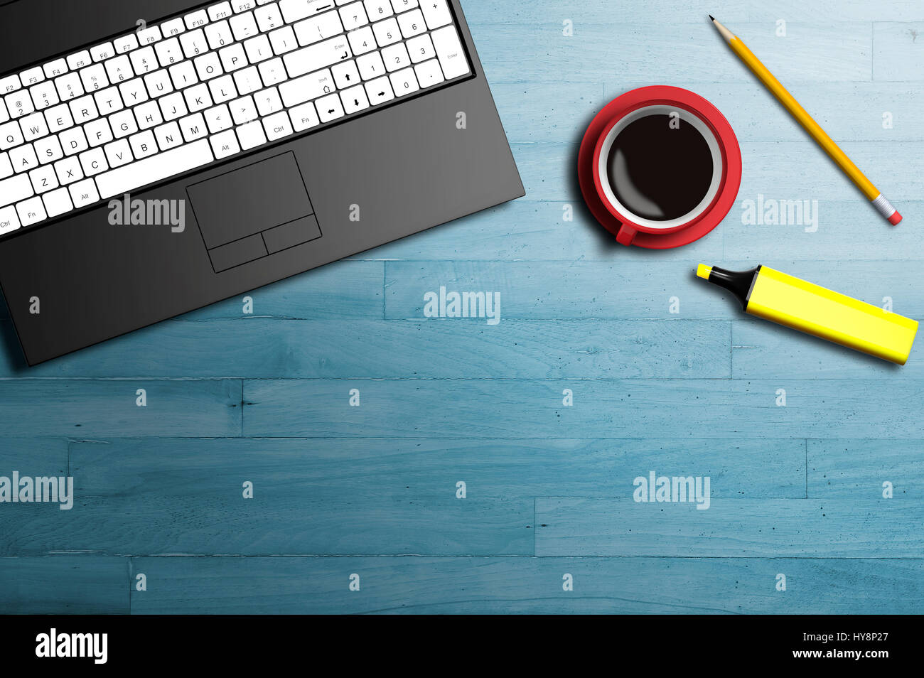 Office table top view with laptop and coffee Stock Photo - Alamy