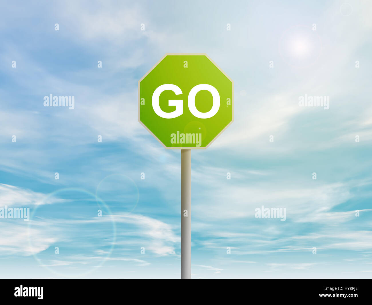 Illustration of green Go sign in the sky Stock Photo - Alamy