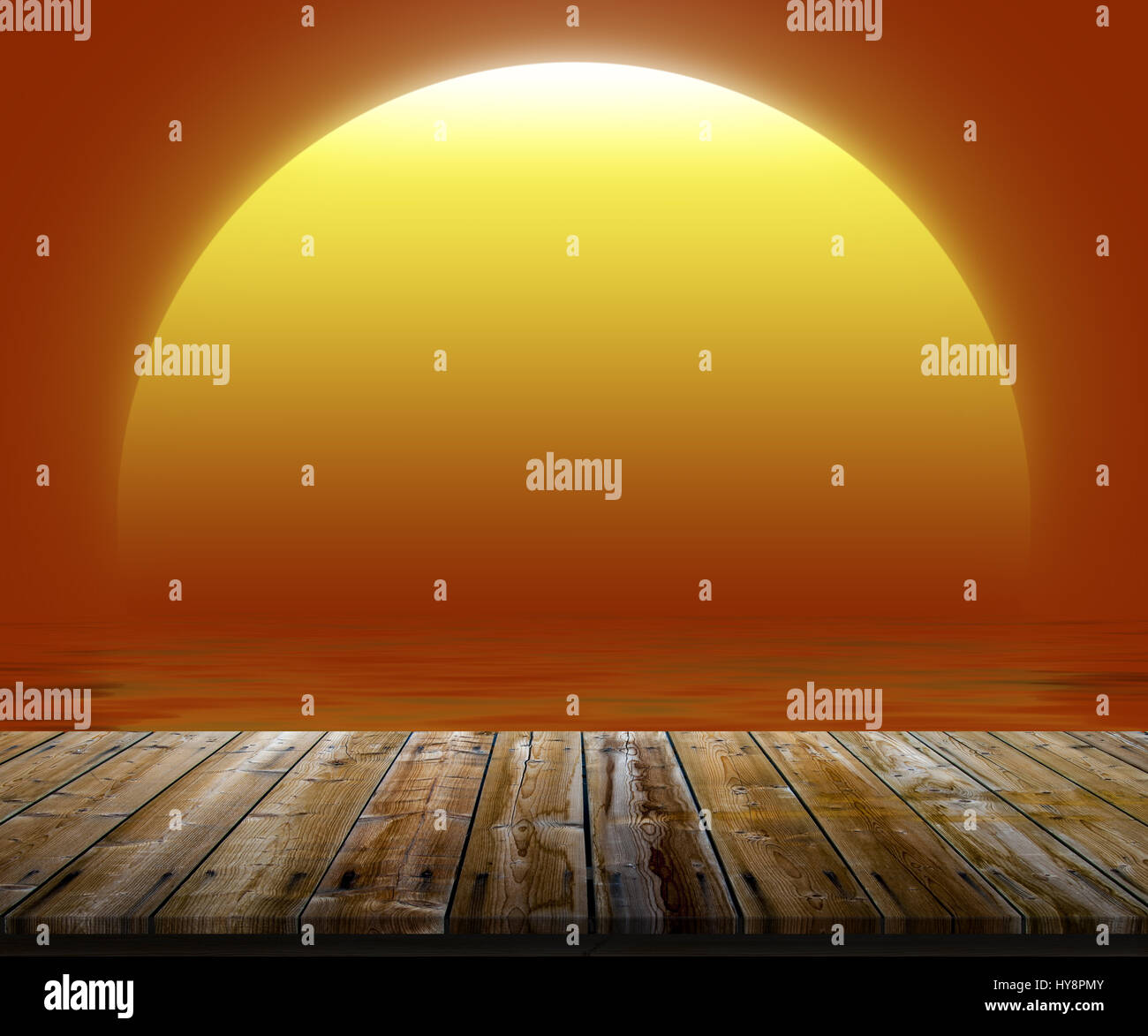Illustration of top of wooden table at sunset Stock Photo - Alamy