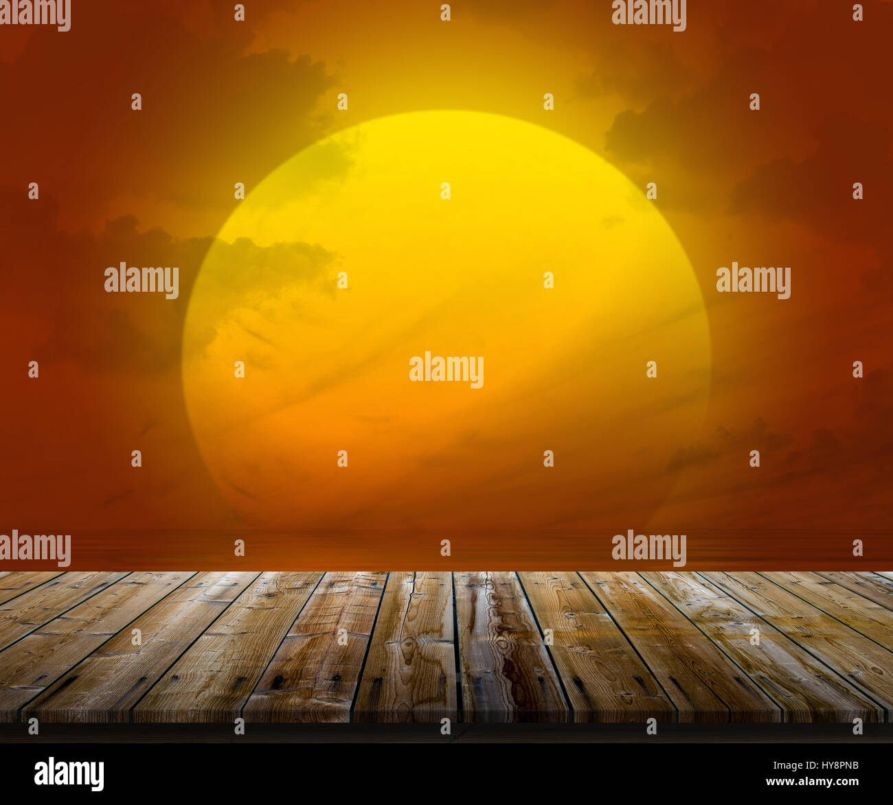 Illustration of top of wooden table at sunset Stock Photo - Alamy