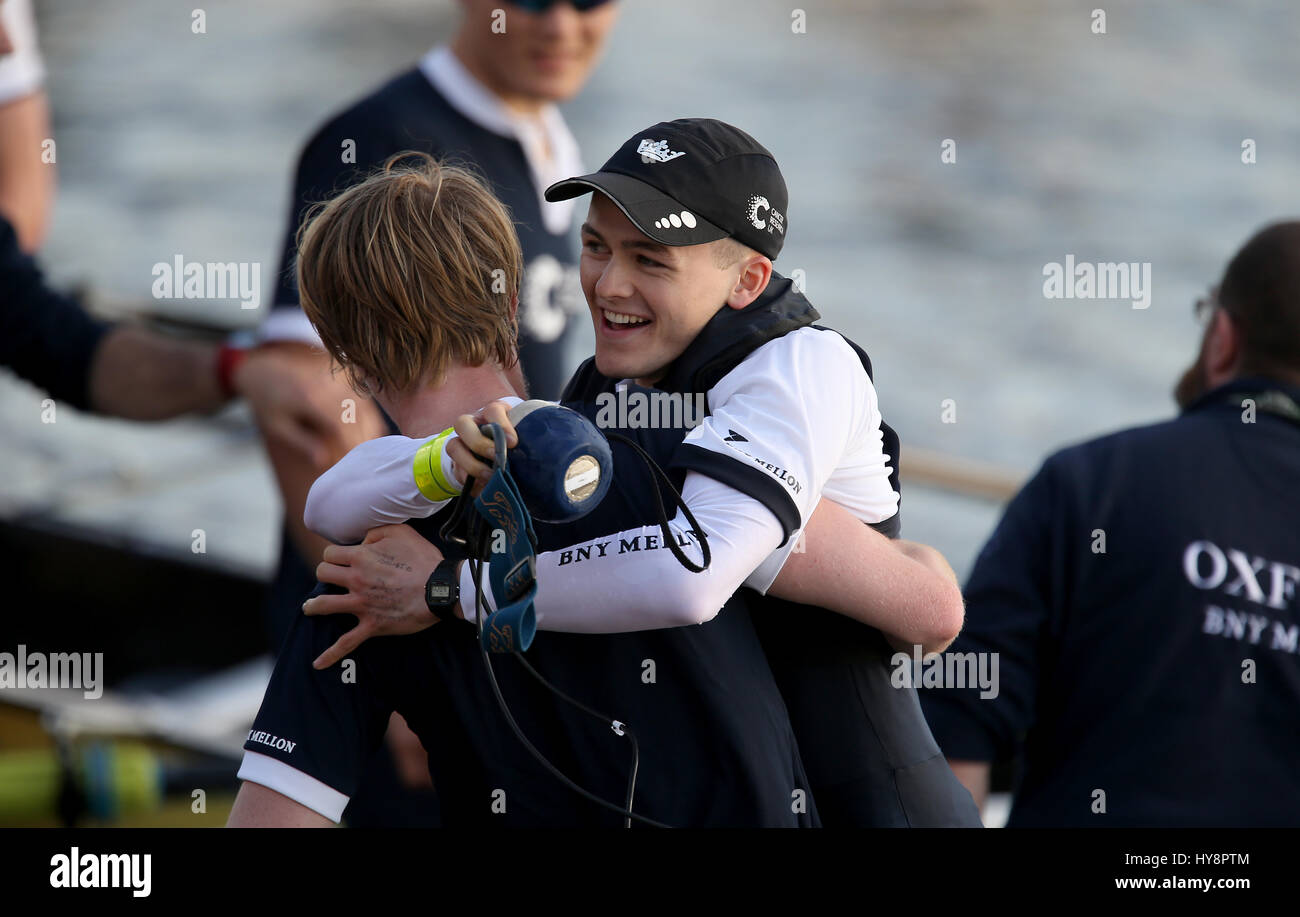 Oxford Men's Sam Collier celebrates their victory during the Men's Boat ...