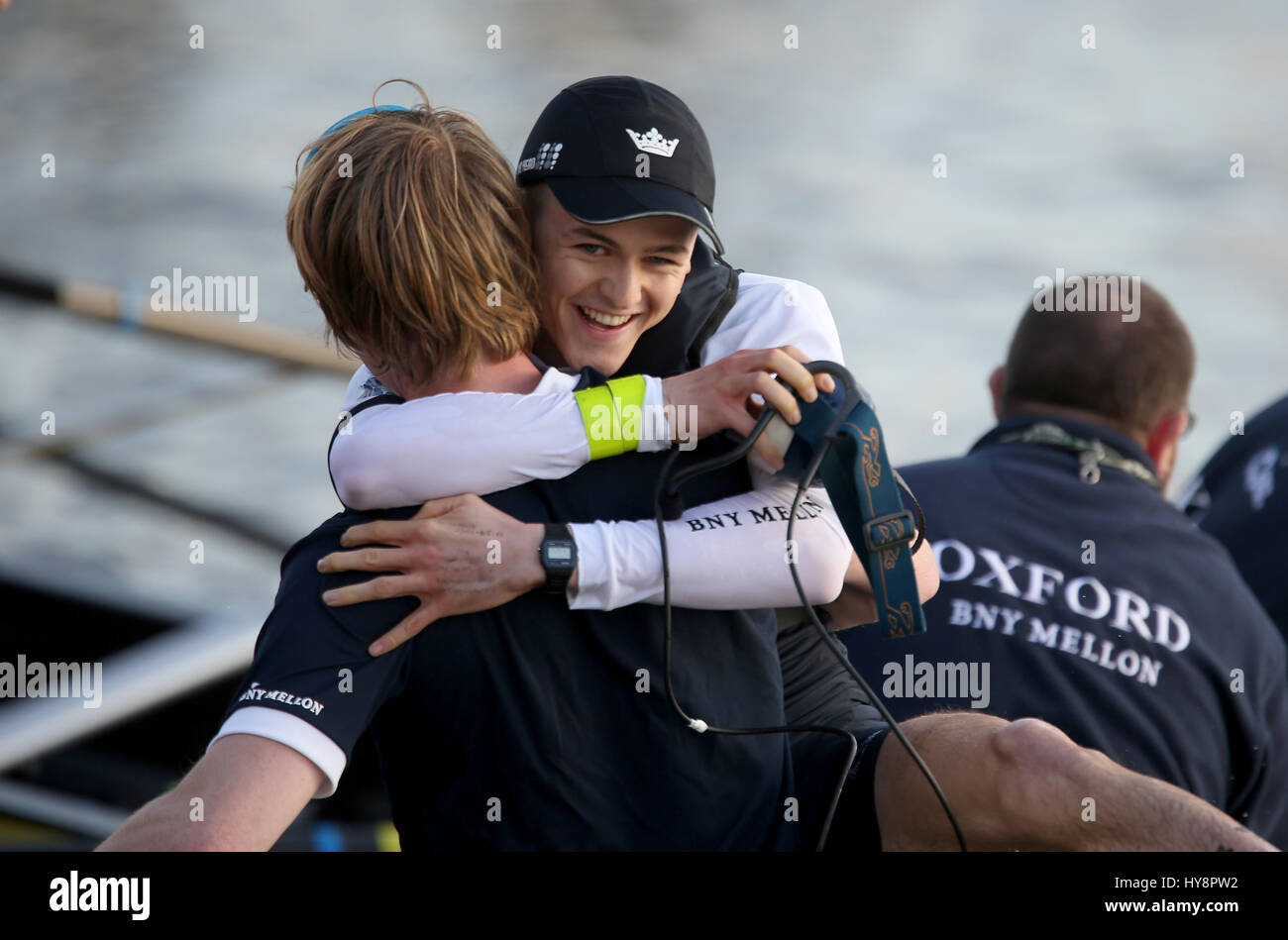 Oxford Men's Sam Collier celebrates their victory during the Men's Boat ...