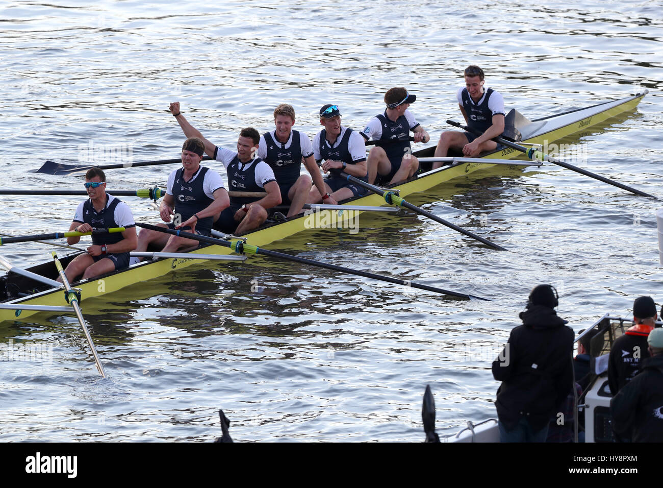 Oxford Men's crew celebrate after winning the Men's Boat Race on the ...