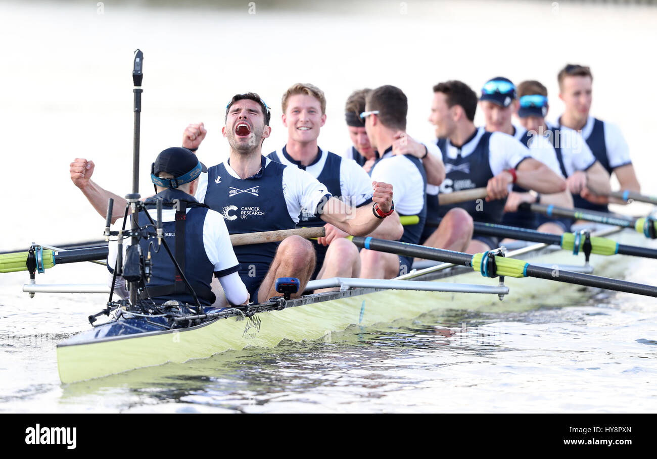 Oxford Men's crew celebrate their victory during the Men's Boat Race on ...