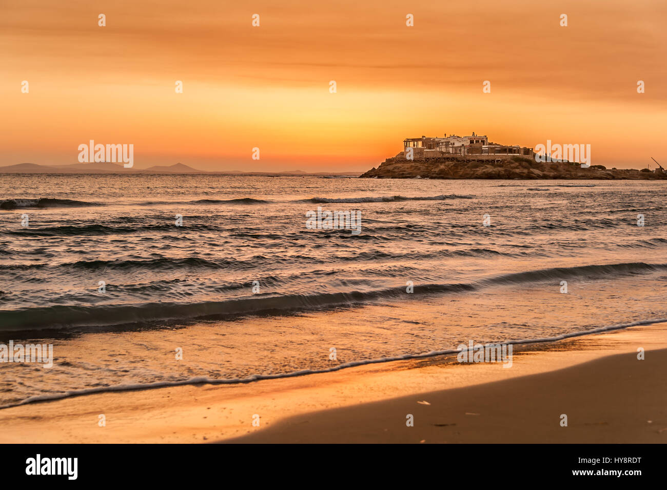 Sunset over the beach of Naxos - Greece Stock Photo - Alamy