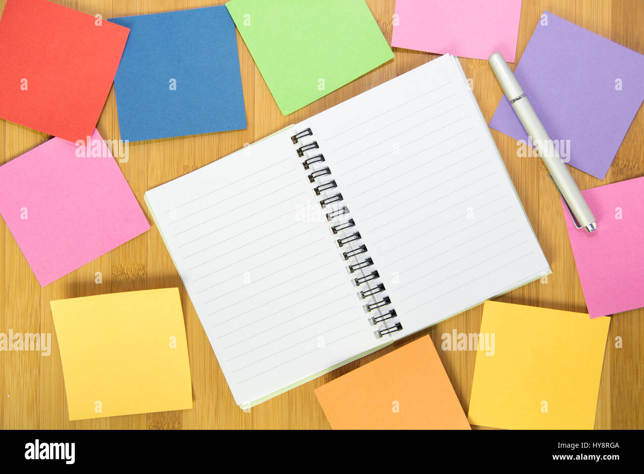 Opening note book with pen and paper sticker note on desk Stock Photo ... Opening note book with pen and paper sticker note on desk Stock Photo ...