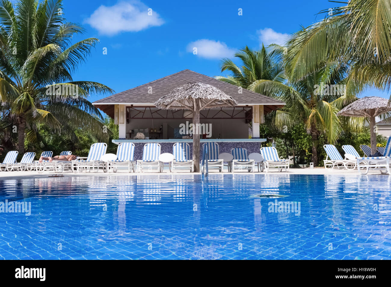 Swimming pool view with sun lounger - Serie Cuba Reportage Stock Photo ...