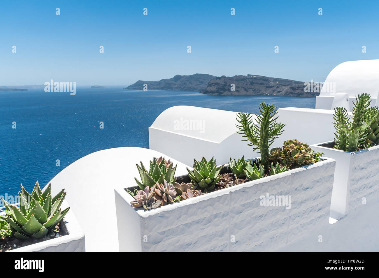 View of the volcano of Santorini from the Oia village - Greece Stock ...