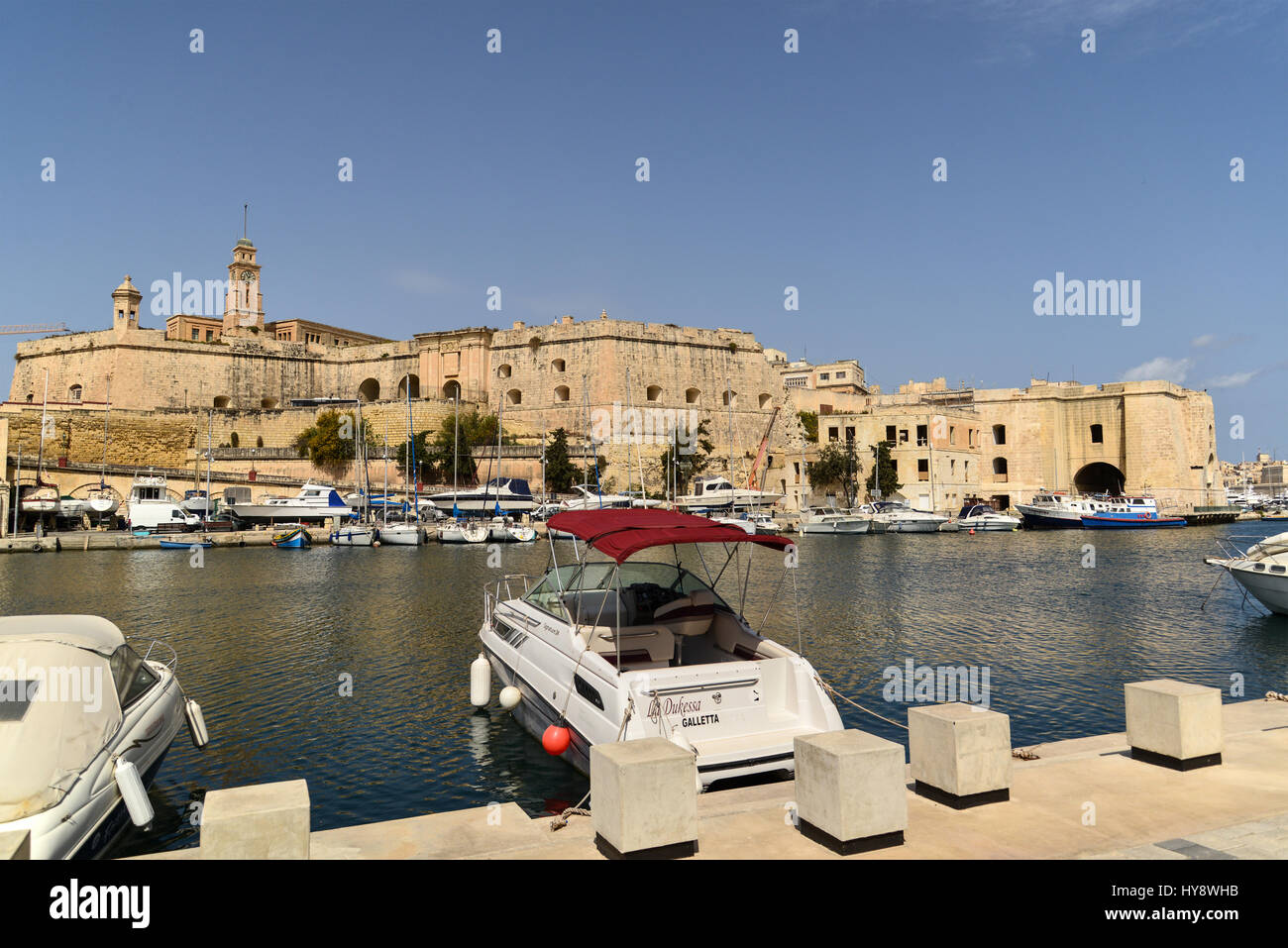 Harbour at Dockyard Creek, Birgu, Valletta, Malta - looking towards ...