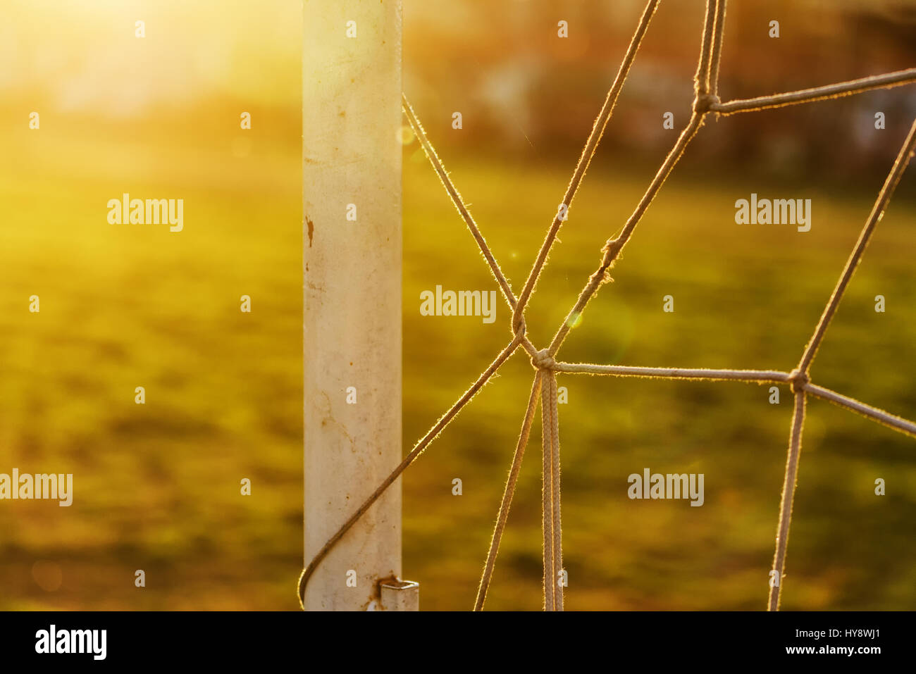 Soccer goalpost and net on practicing pitch as abstract sport and ...