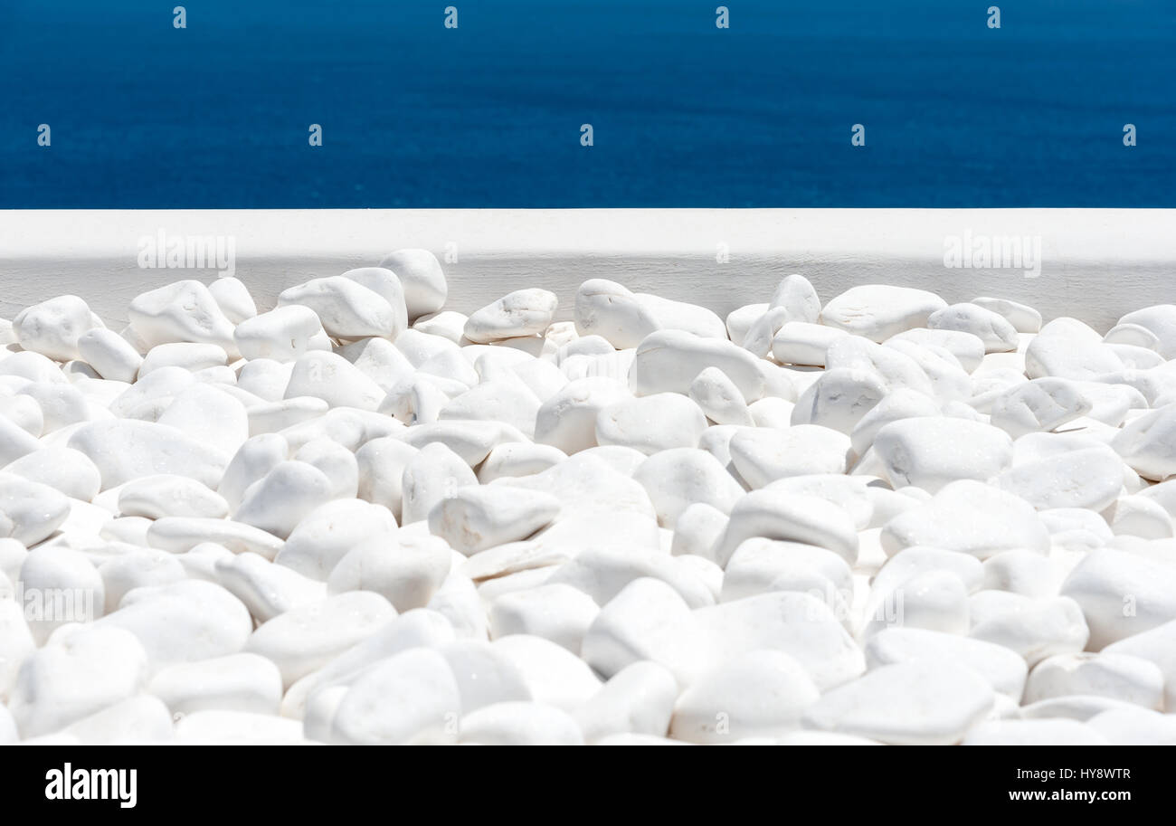White stone texture with sea in Santorini - Greece Stock Photo - Alamy
