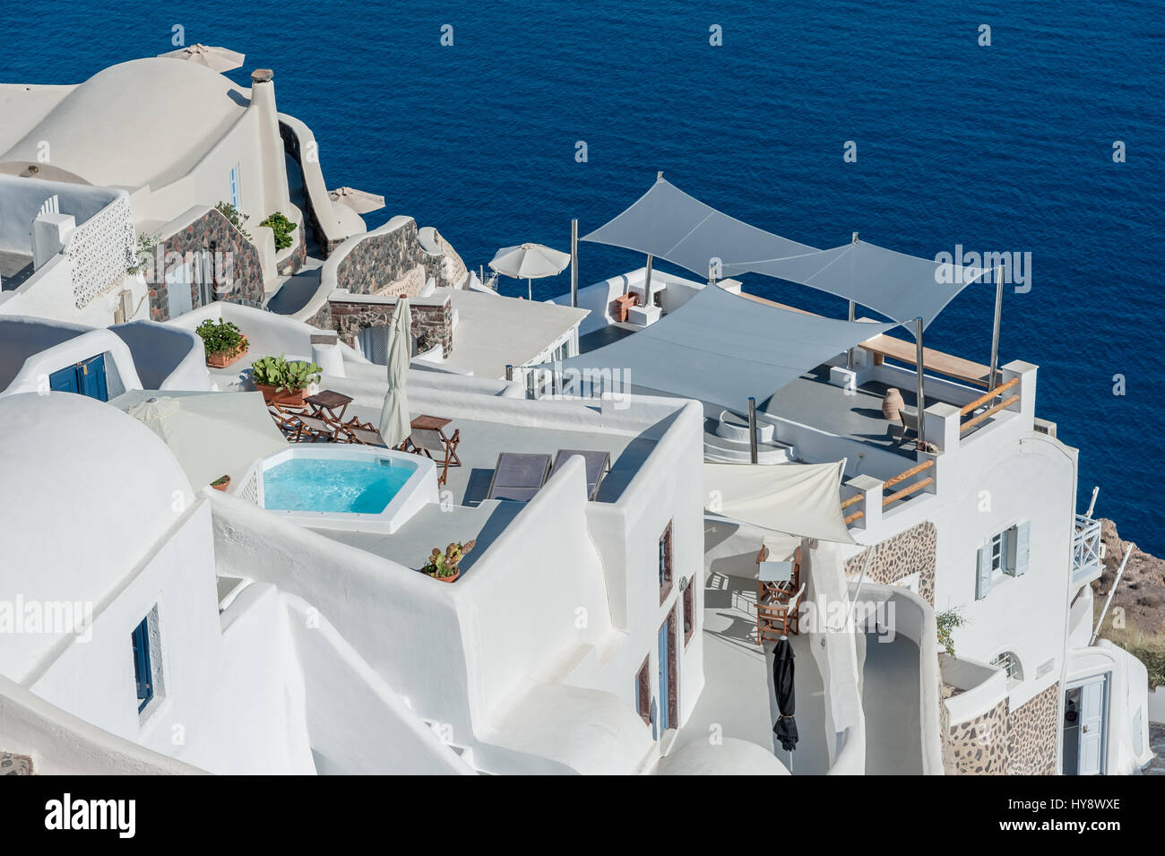 Terraces over the sea of Santorini - Greece Stock Photo - Alamy