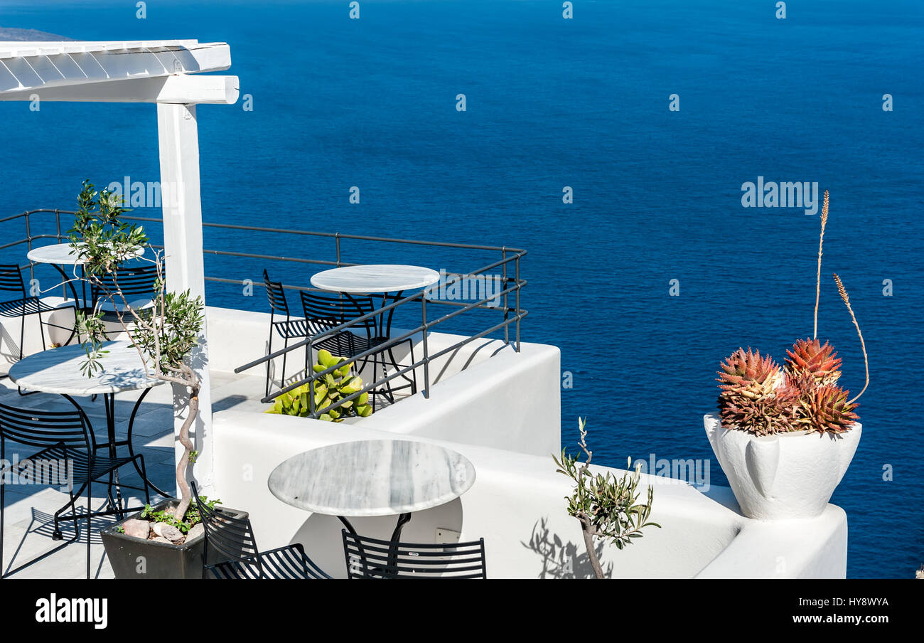 Terrace over the sea of Santorini - Greece Stock Photo - Alamy
