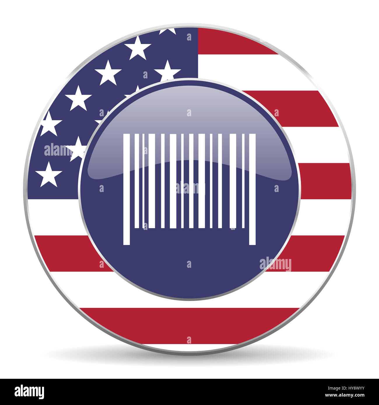Barcode usa design web american round internet icon with shadow on ...