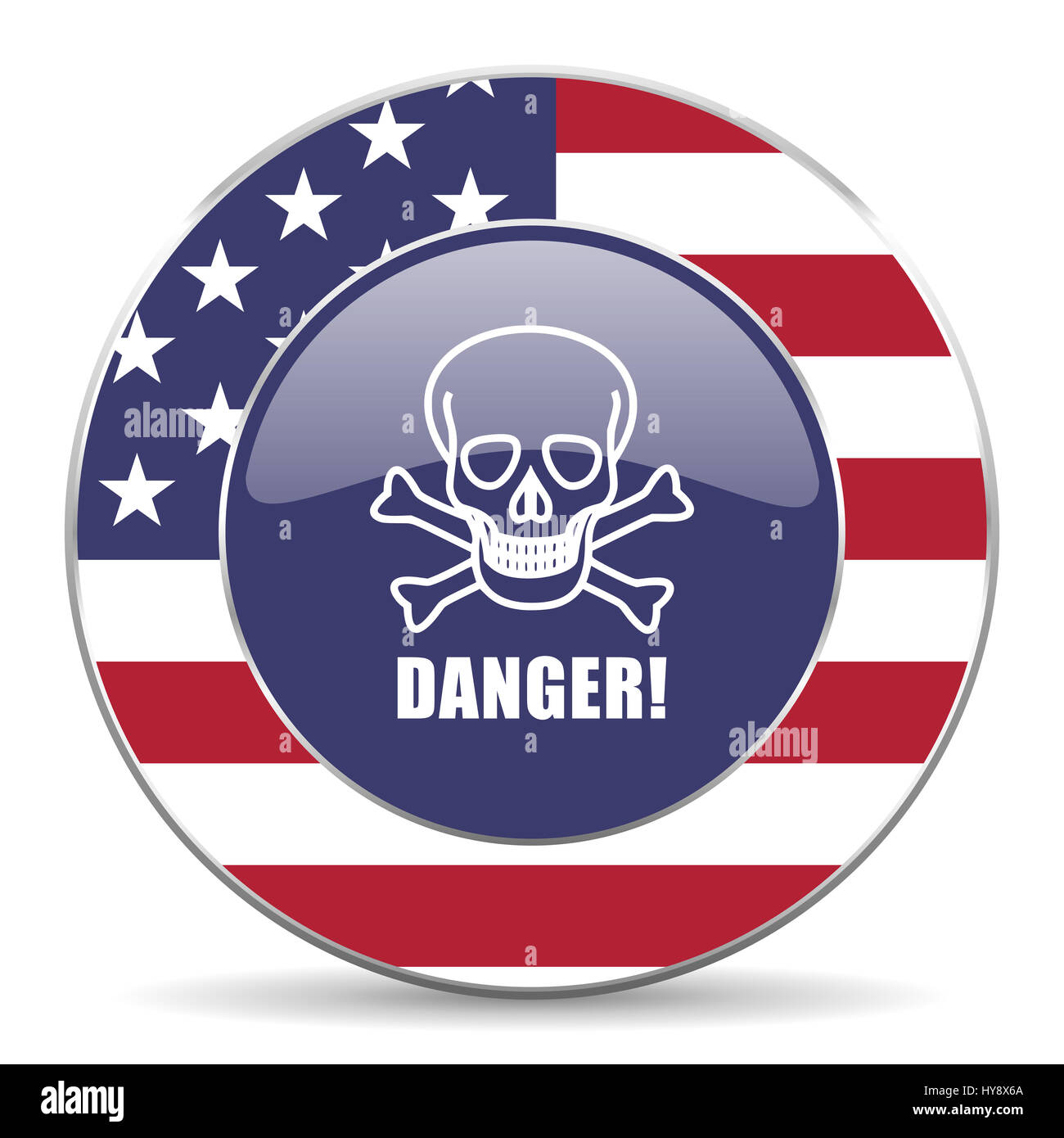 Danger skull usa design web american round internet icon with shadow on ...