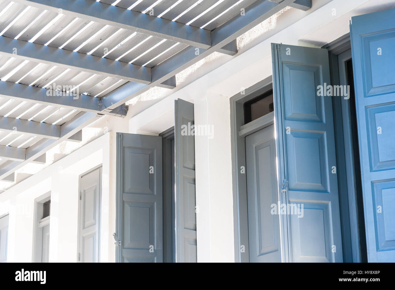 Windows of a traditional house in Santorini - Greece Stock Photo - Alamy