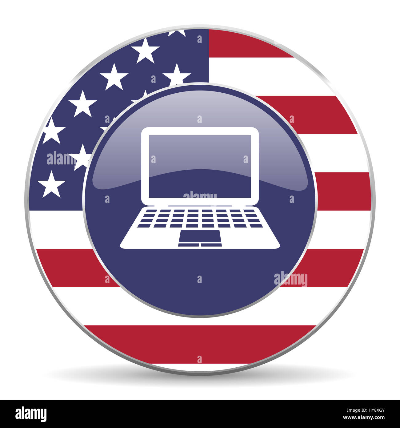 Computer usa design web american round internet icon with shadow on ...