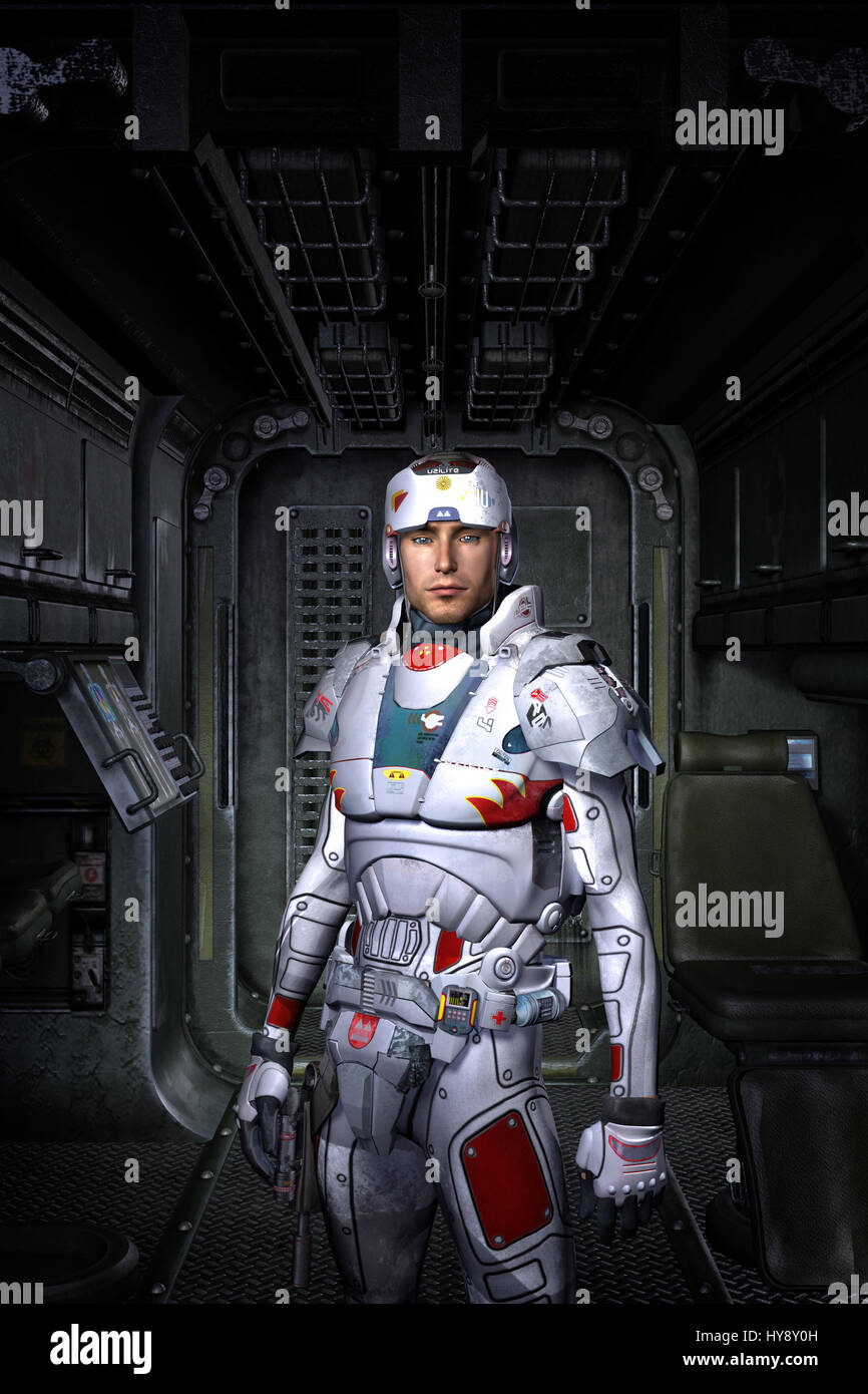 spaceship officer 3D render science fiction illustration Stock Photo ...