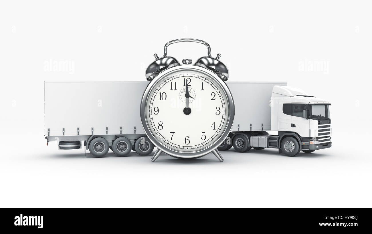 white truck with clock. 3D rendering Stock Photo - Alamy