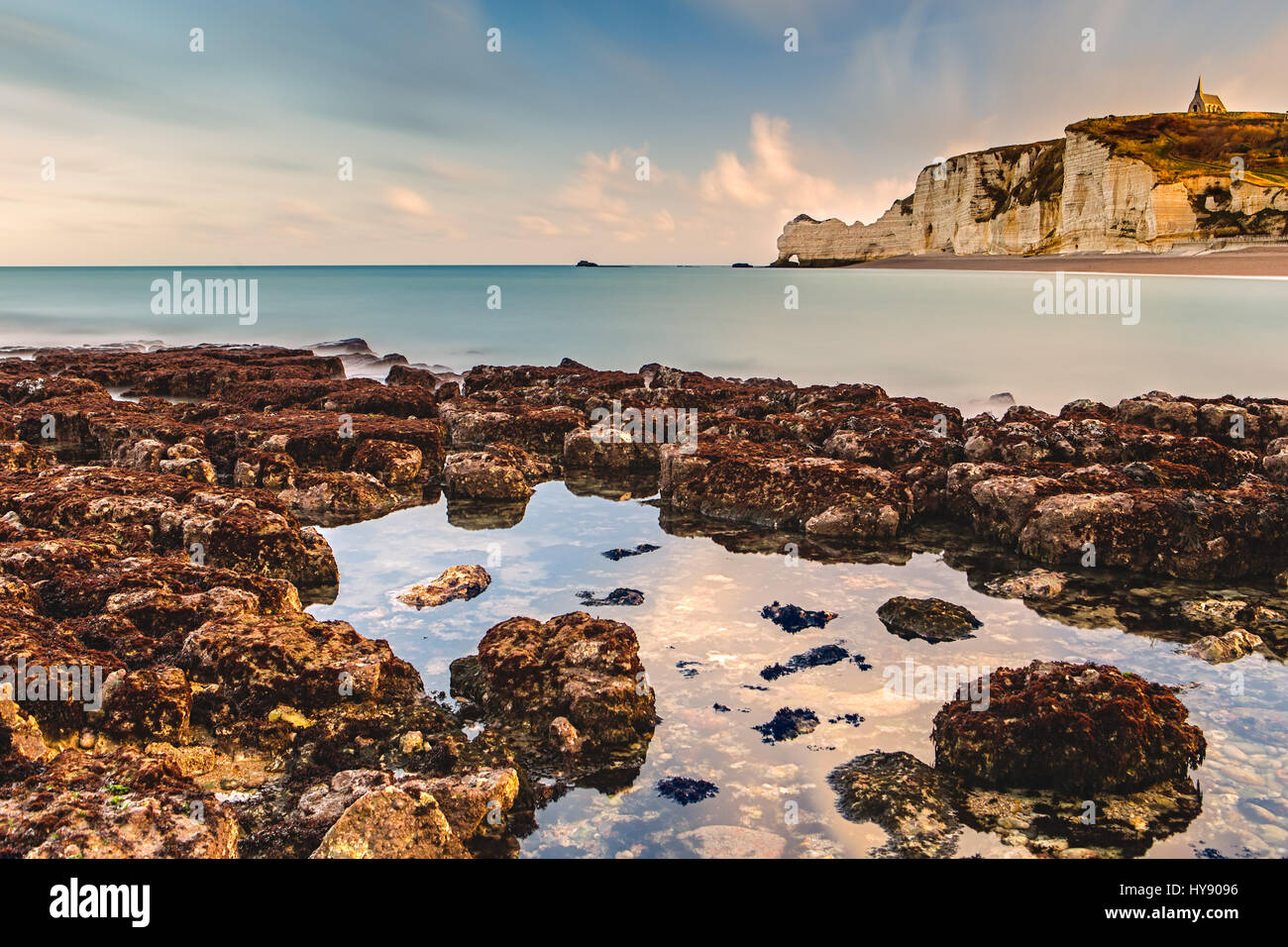 Spectacular natural cliffs Aval of Etretat and beautiful famous ...