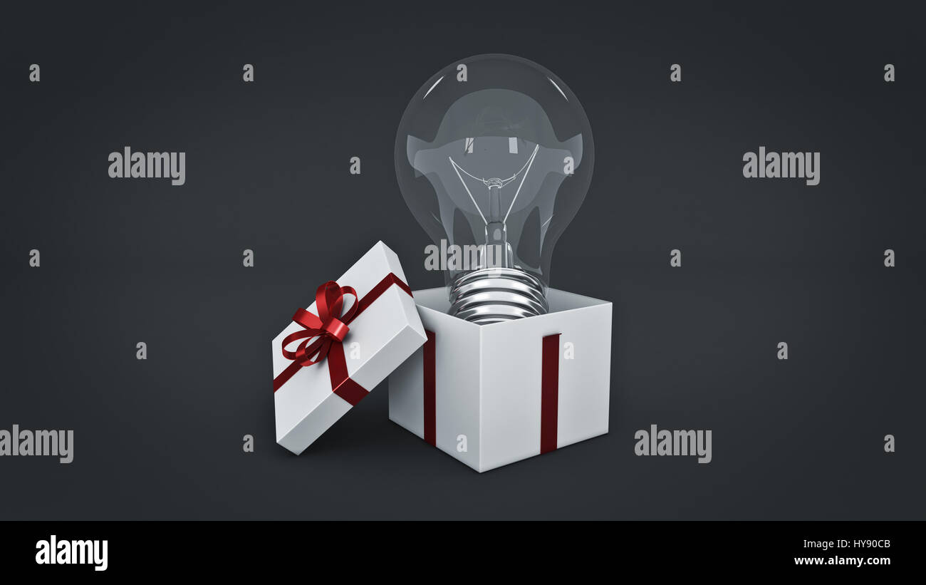 gift box with bulb. 3d rendering Stock Photo - Alamy