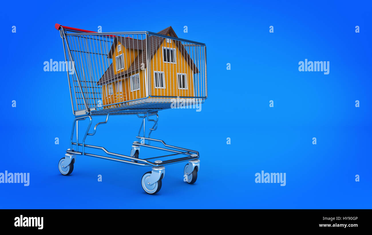 house in shopping cart concept. 3D rendering Stock Photo - Alamy
