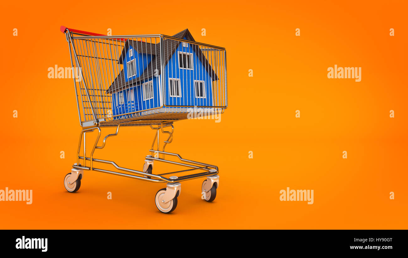 house in shopping cart concept. 3D rendering Stock Photo - Alamy