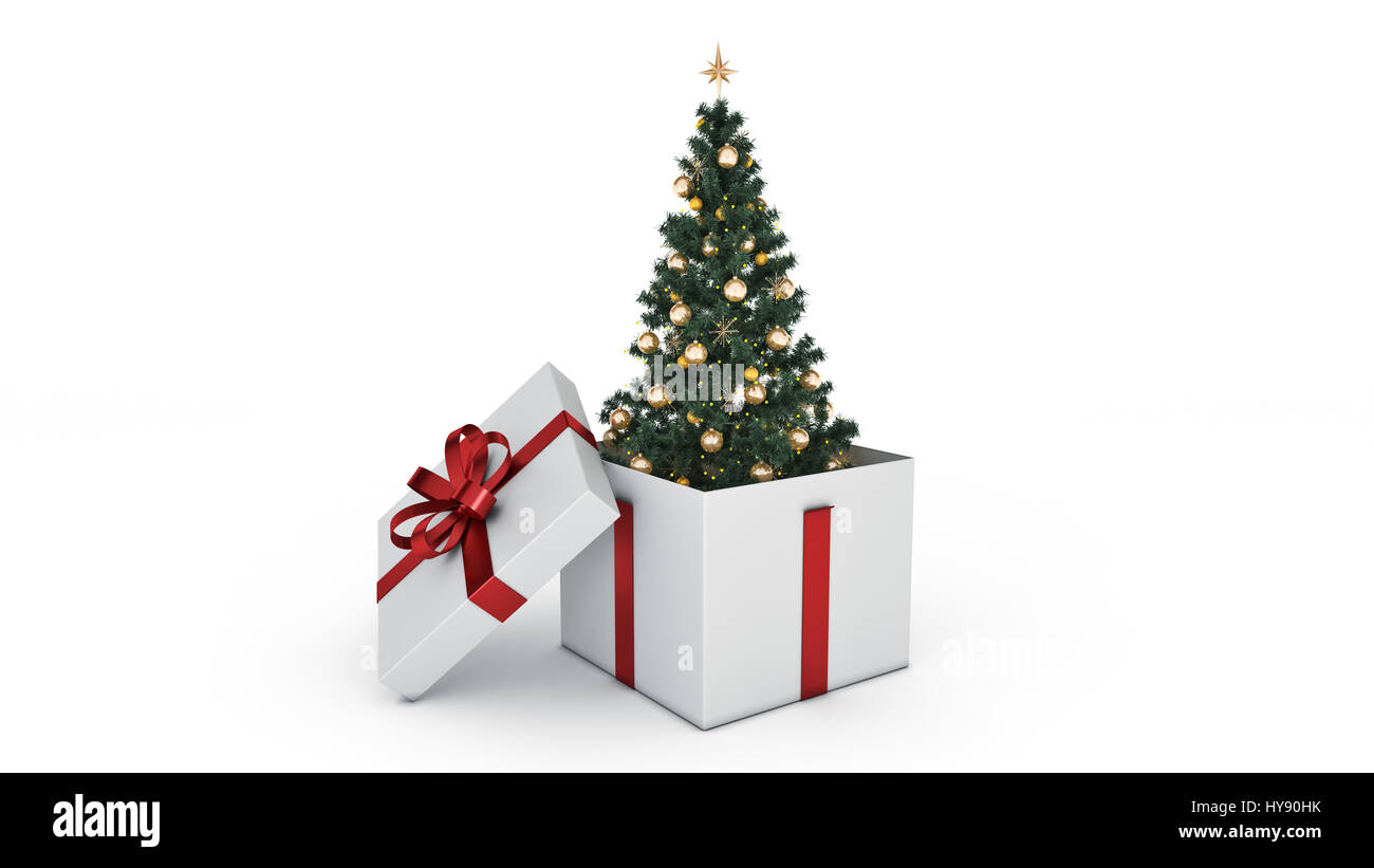 Christmas tree. Gift box concept. 3D rendering Stock Photo - Alamy