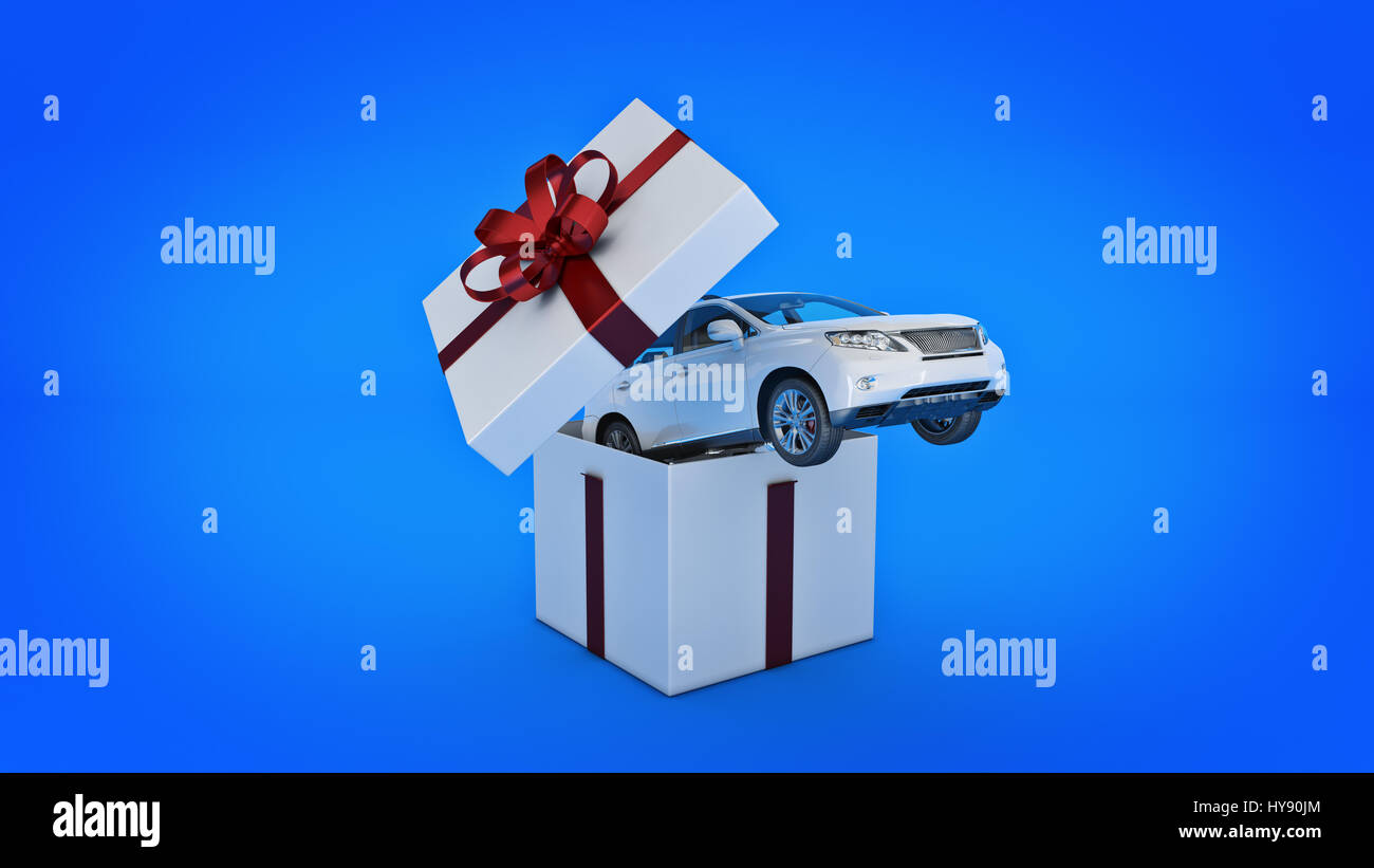 car SUV coupe. Gift box concept. 3D rendering Stock Photo - Alamy