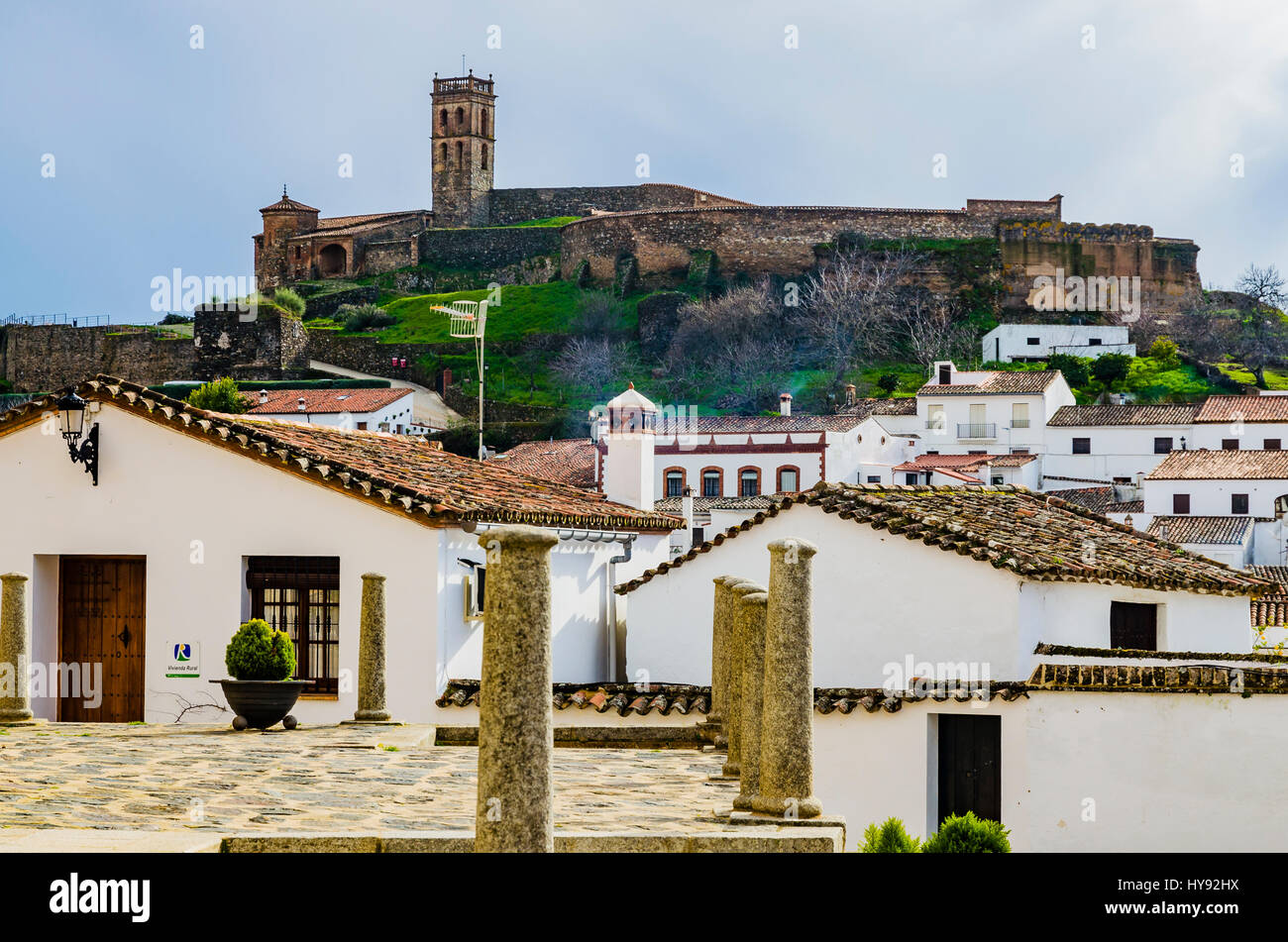 The castle - mosque seen from the village of Almonaster la Real, Huelva ...