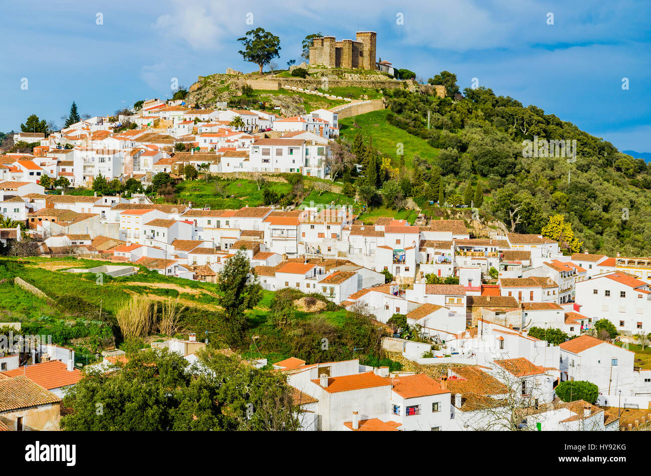 Panoramic view of the village of Cortegana, Huelva, Andalusia, Spain ...