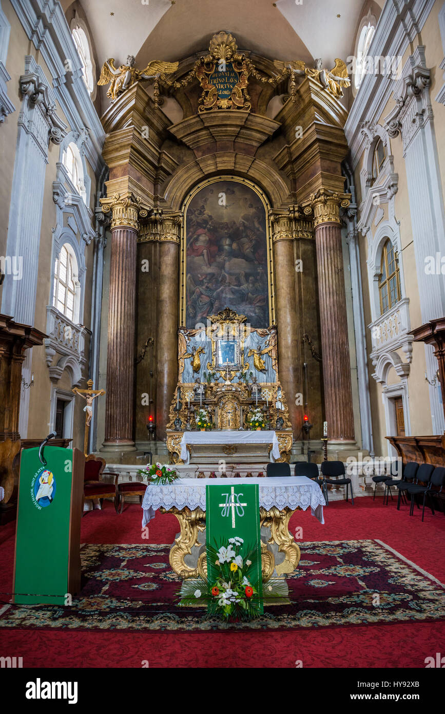 Chancel and altar of Roman Catholic Piarist Church of Holy Trinity ...